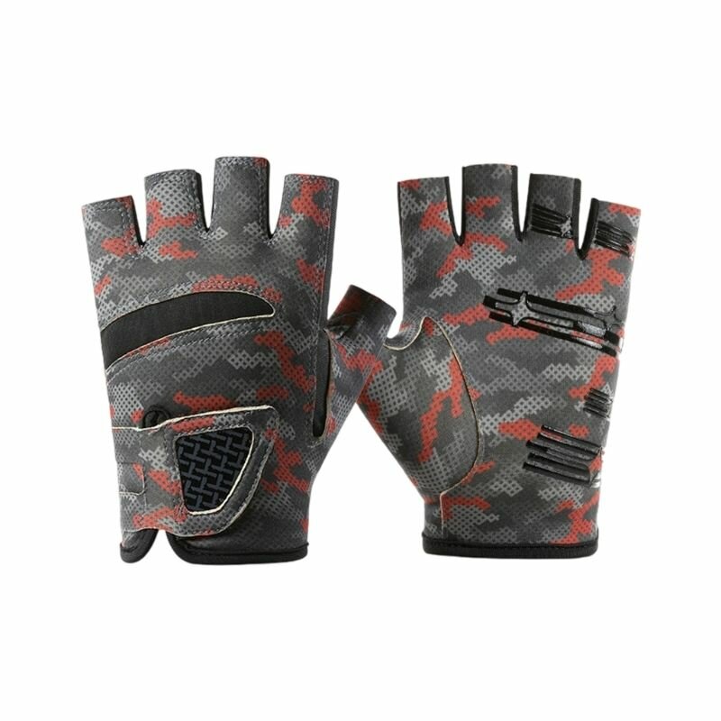 (1 пара) Летние перчатки для рыбалки и спиннинга, полупальцы размер M, камуфляж серый-1