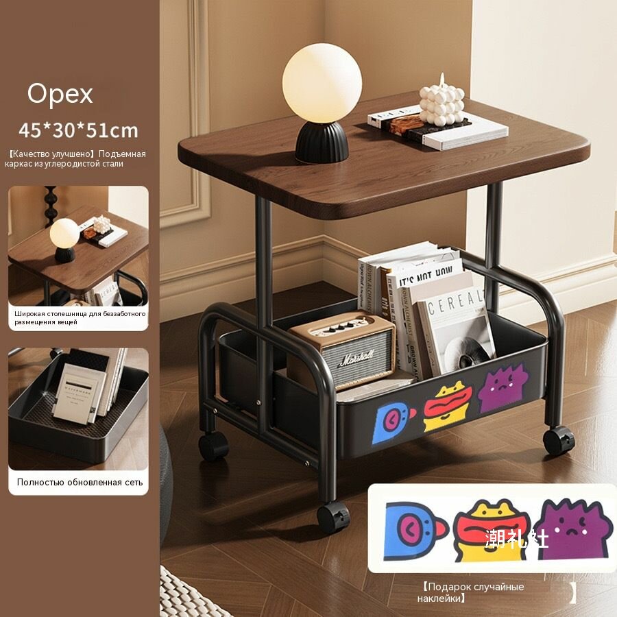 Мобильный двухъярусный органайзер на колесах: универсальный столик-тележка для гостиной и спальни (дуб с покрытием, 45 30 51 см)
