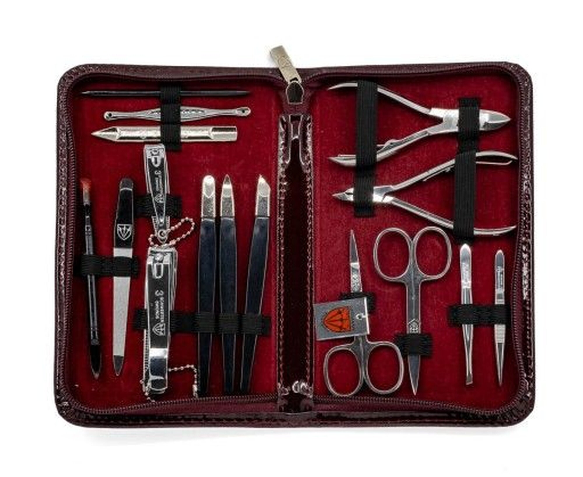 Маникюрный набор Solingen 5851 MCN, 16 инструментов, в футляре, никелированная сталь, бордовый