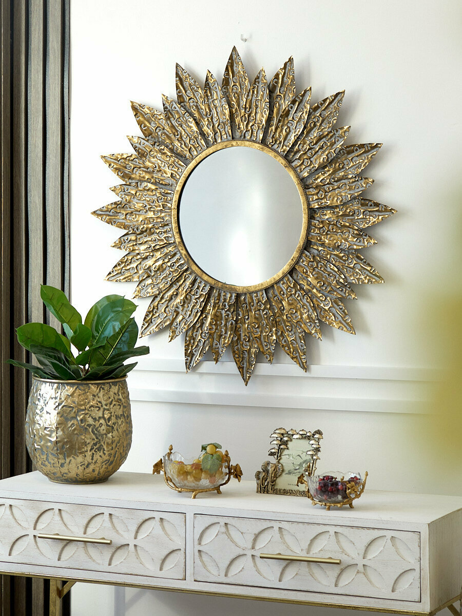 57-485 Зеркало настенное Солнце 90х4х90см, с эффектом состаривания, Glasar