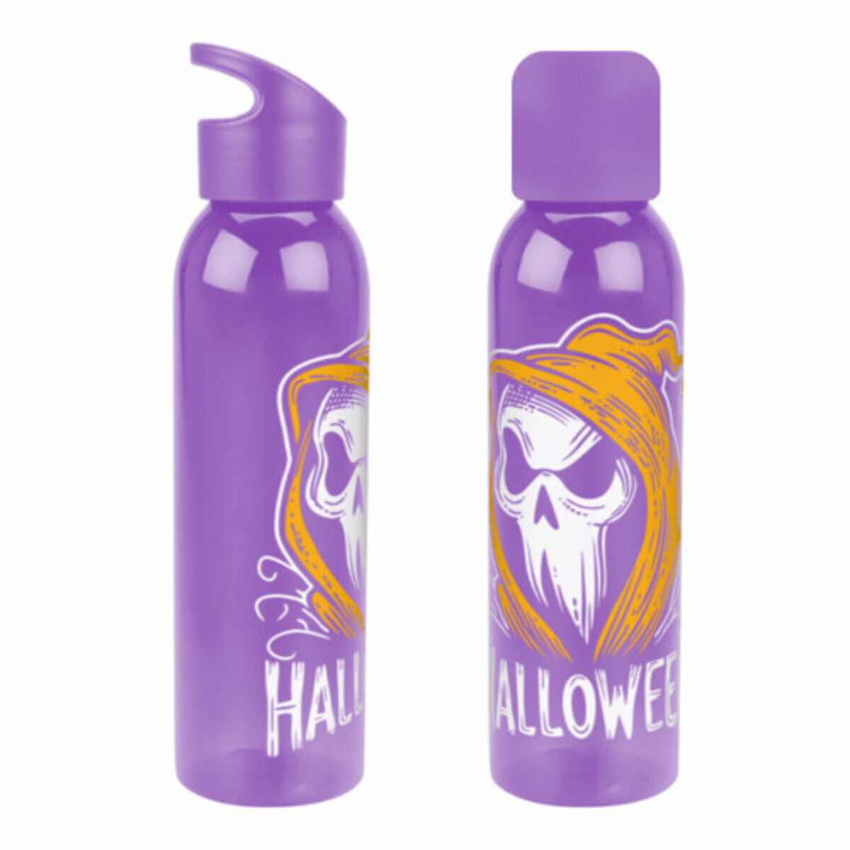 Бутылка для воды «Хэллоуин. Скелет череп в капюшоне» (фиолетовый)