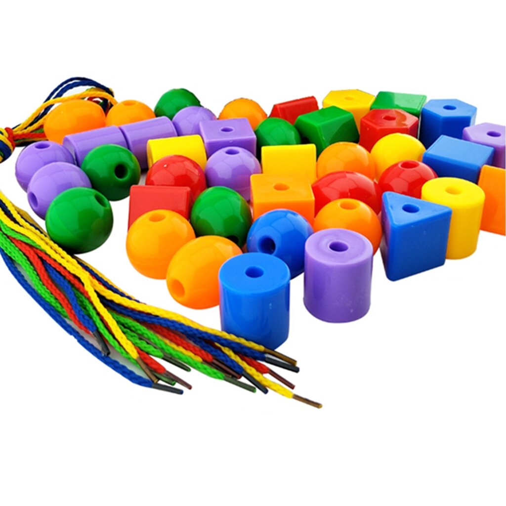 Большие бусины для шнуровки для детей дошкольного возраста — 50 бусинок на 4 нити