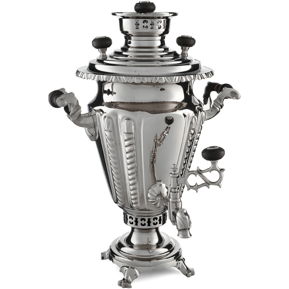 Самовар антикварный на дровах 3,3 литра формы «Рюмка с колоннами» Тул. Патрон. Завод, серебристый