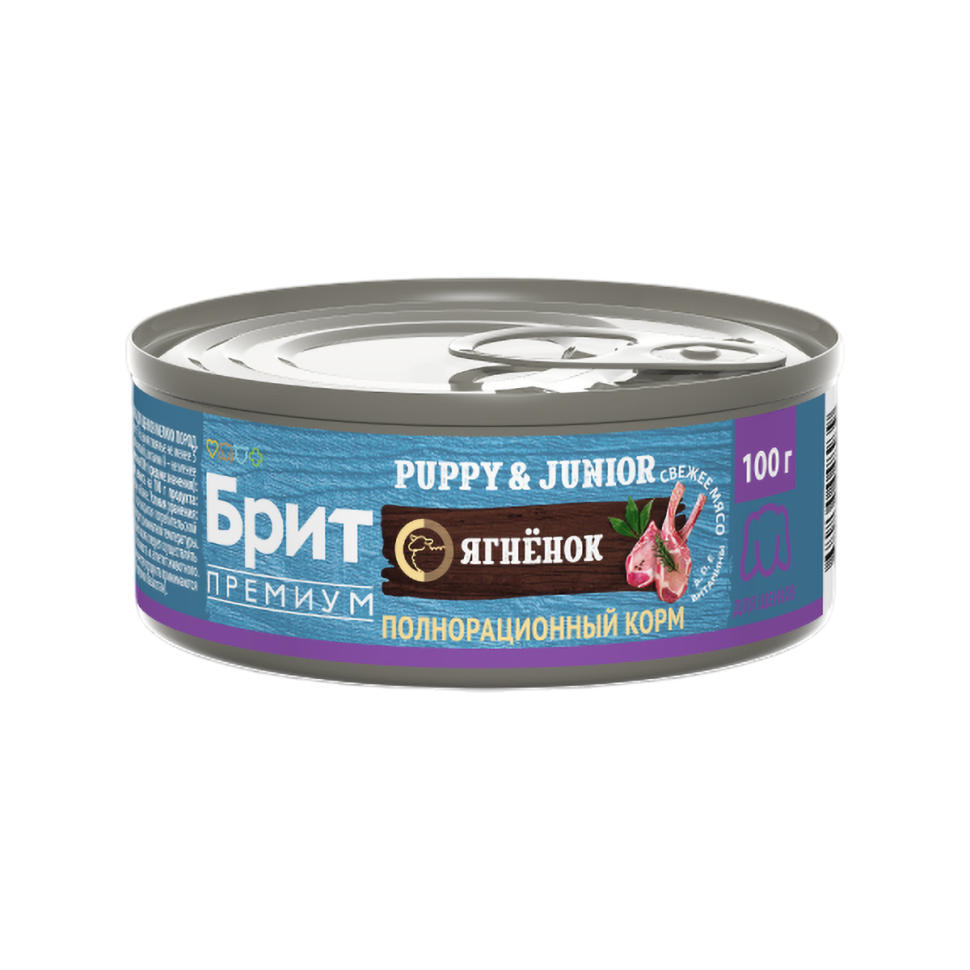 Брит Премиум Puppy & Junior влажный корм для щенков мелких пород с ягненком, в консервах - 100 г х 6 шт