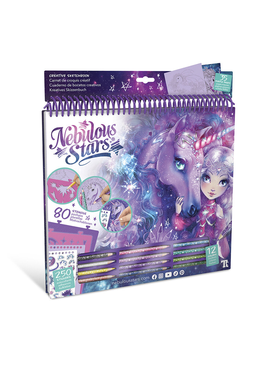 Серия Space: Раскраска для девочек Nebulous Stars (35 скетч страниц, 12 карандашей, трафареты, наклейки), 11371_NSDA