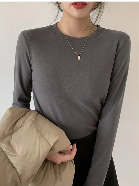 Зимний женский свитер, футболка, женская футболка оверсайз, женская одежда, женские футболки, топы, пуловер, длинный рукав, трикотажная футболка-труба