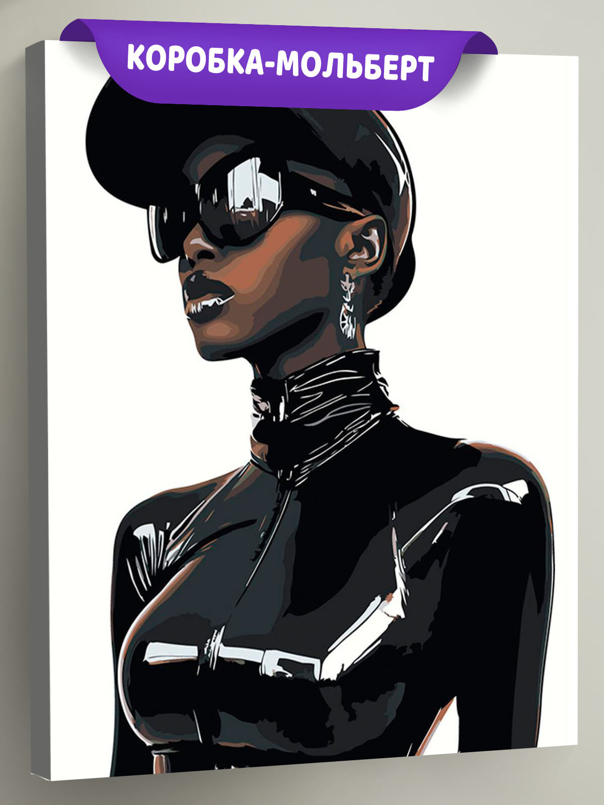 Картина по номерам на холсте с подрамником "Девушка негритянка в кепке, бдсм" Раскраска 40x50 см, BDSM 18+