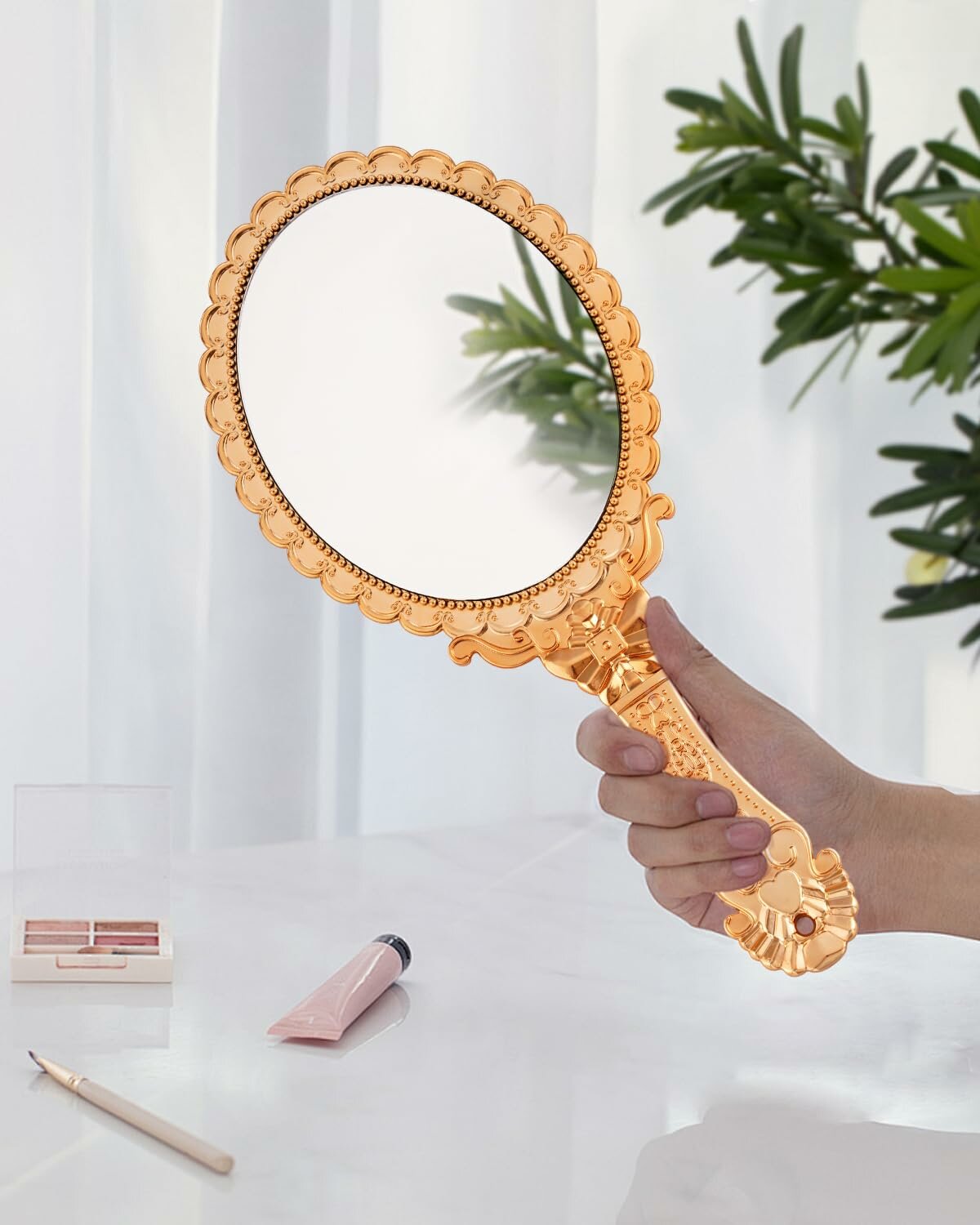 1 ретро ручное косметическое зеркало с ручкой, зеркальце для туалетного стола, дорожное зеркало, ручное зеркало