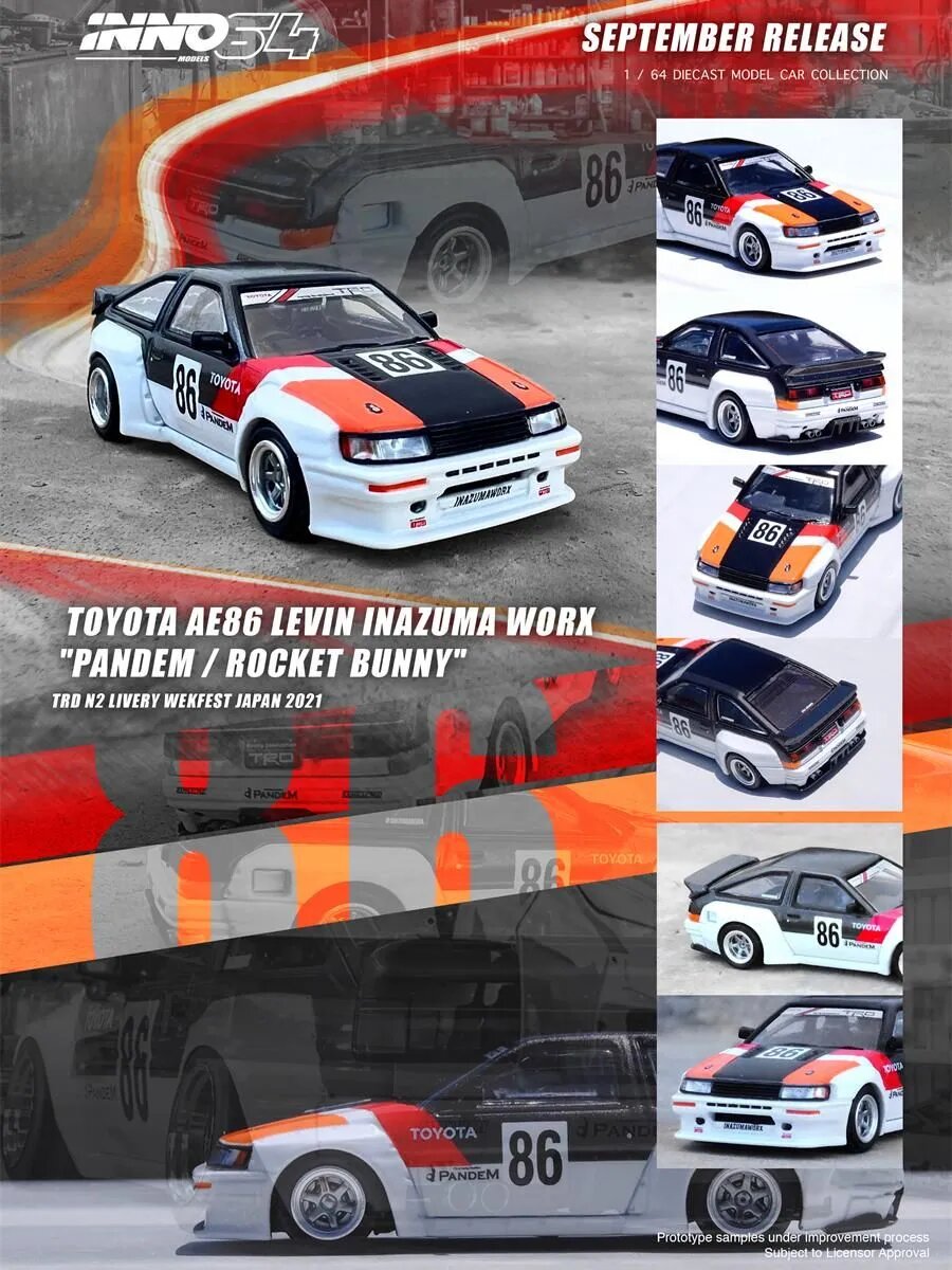 Машинка INNO 1/64 Toyota AE86 Levin PANDEM ROCKET BUNNY Die-cast Alloy Car Model Collection Gift