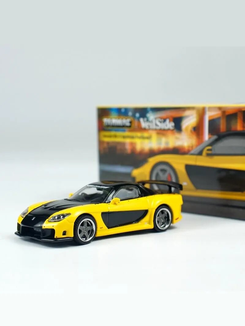 Машинка Tarmac Works TW 1/64 Mazda RX-7 VeilSide Fortune7 Yellow / Black Die-cast Alloy Car Model Collection Display Gift
