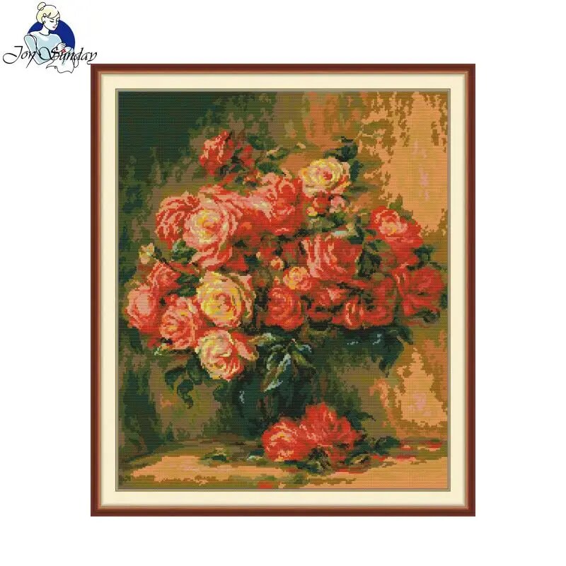 Joy Sunday Набор для вышивки крестом для взрослых Букет роз HD Узор Аида 16CT 14CT 11CT Наборы для вышивания «сделай сам» Домашний декор, HA296, 14CT Not Printed