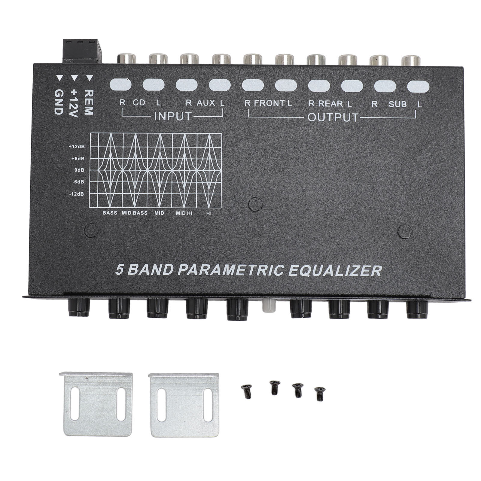 5-полосный автомобильный эквалайзер, регулируемый 5-полосный эквалайзер, автомобильный усилитель, графический эквалайзер с переключателем входа CD AUX, передним и задним сабвуферным выходом для лодки, автофургона, RTV, мотоцикла