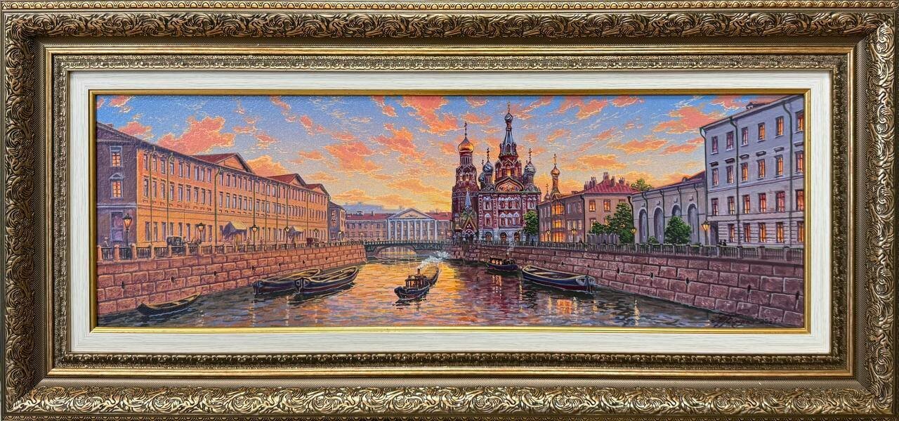 Картина маслом на холсте, городской пейзаж "Санкт-Петербург 20 век. Храм Спас на Крови", 20х60 см. Автор Блохин М.