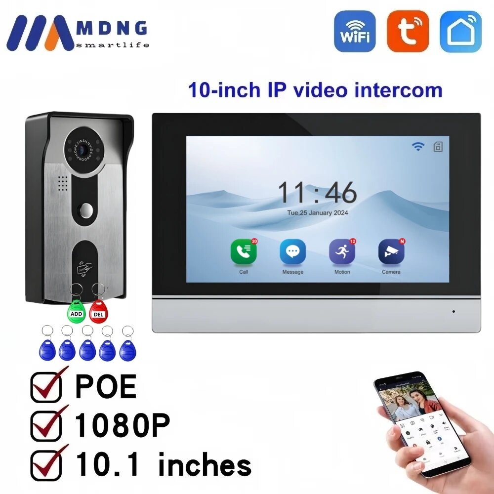 MDNG Видеодомофон 10.1" IP 1080P PoE H1024B-IDT-IP