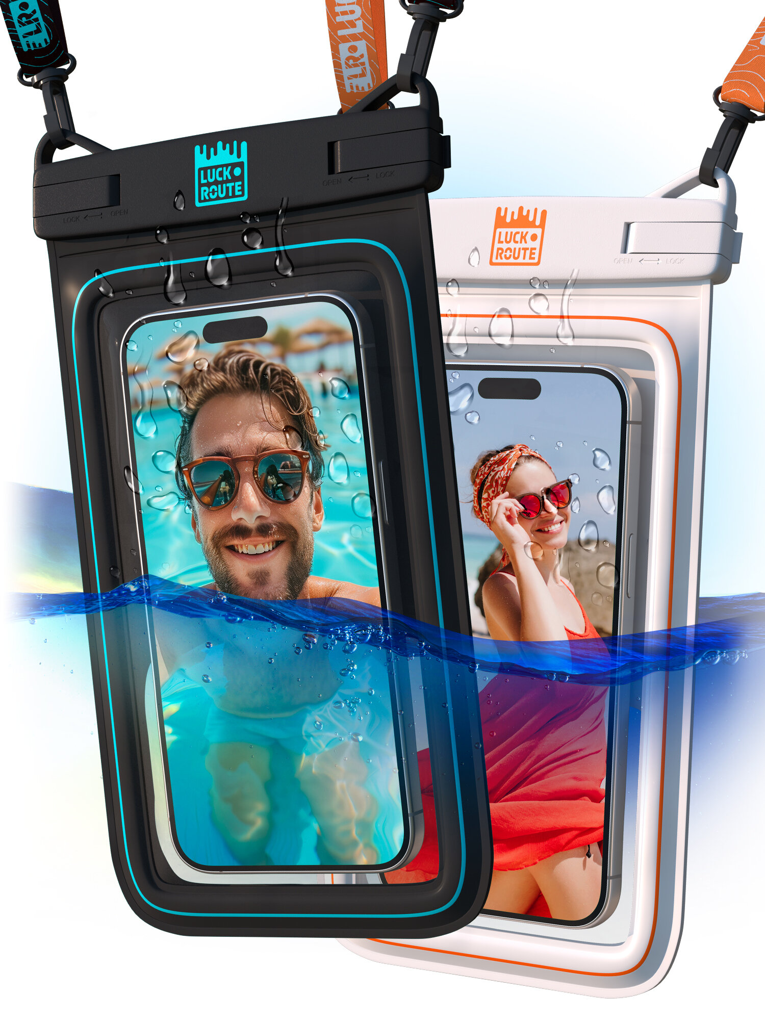 Водонепроницаемый чехол для телефона на шею плавающий IPX8, 2 шт, черный белый