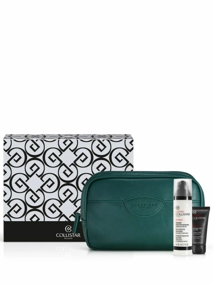 Набор мужской Collistar Крем для лица и кожи вокруг глаз 80 мл + Очищающий скраб для лица 30 мл + Косметичка