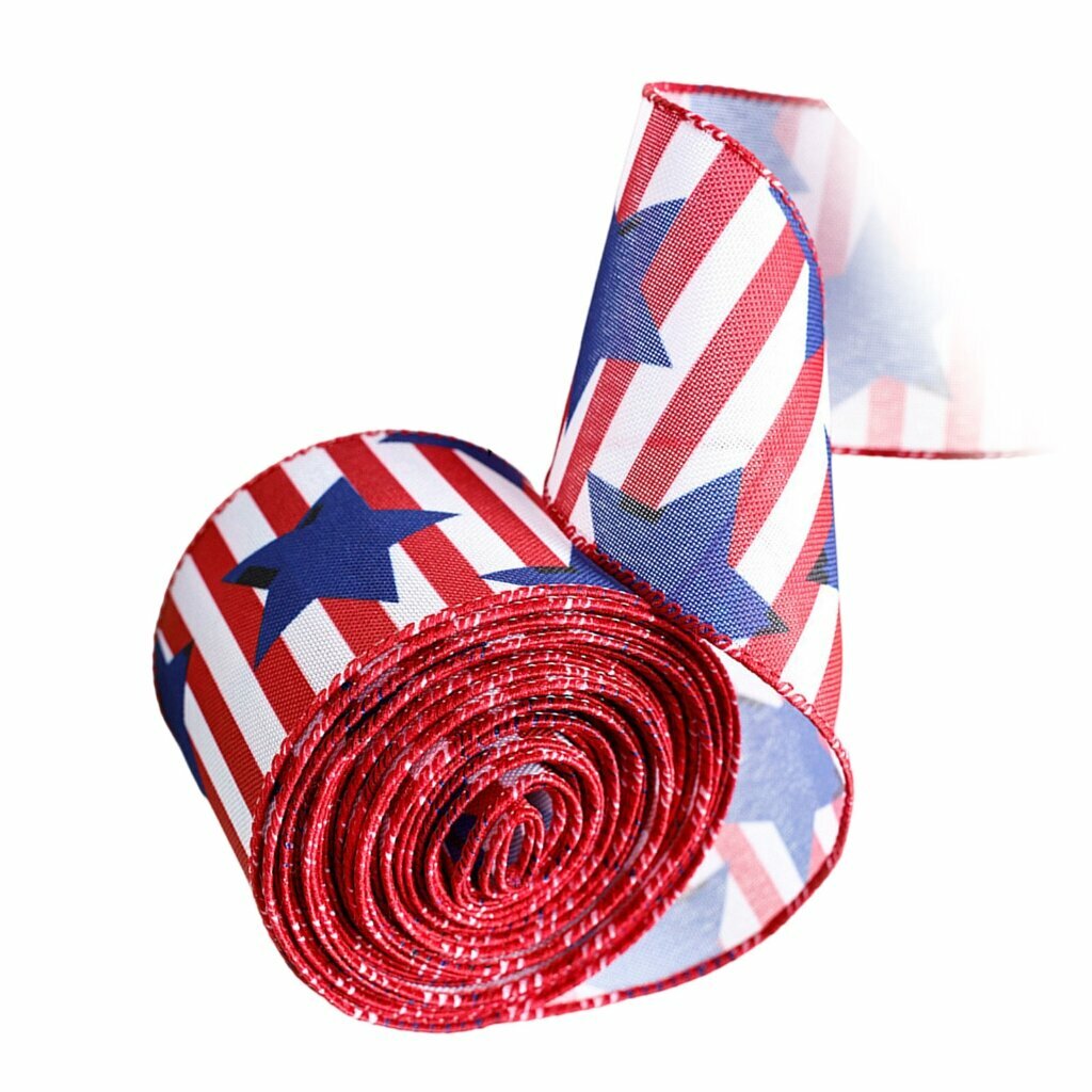 Патриотическая лента со звездами и полосками для декора авто и изготовления венков