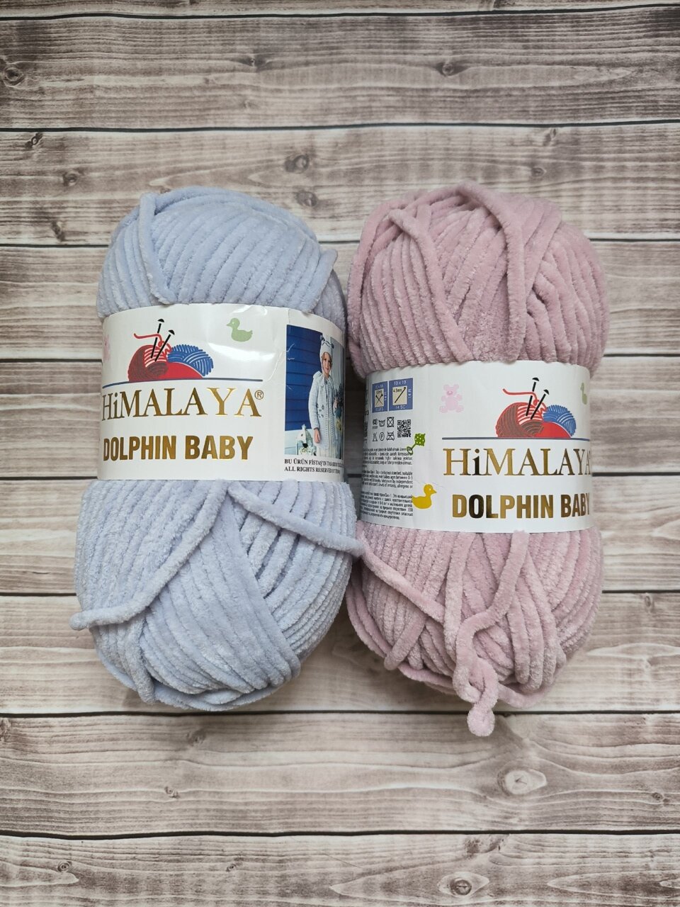 Пряжа Himalaya Dolphin baby, комплект 2 мотка (цвет 80344 серо-голубой и 80349 розовая пудра), вес мотка 100 гр, длина нити 120 м (Гималая Долфин беби)