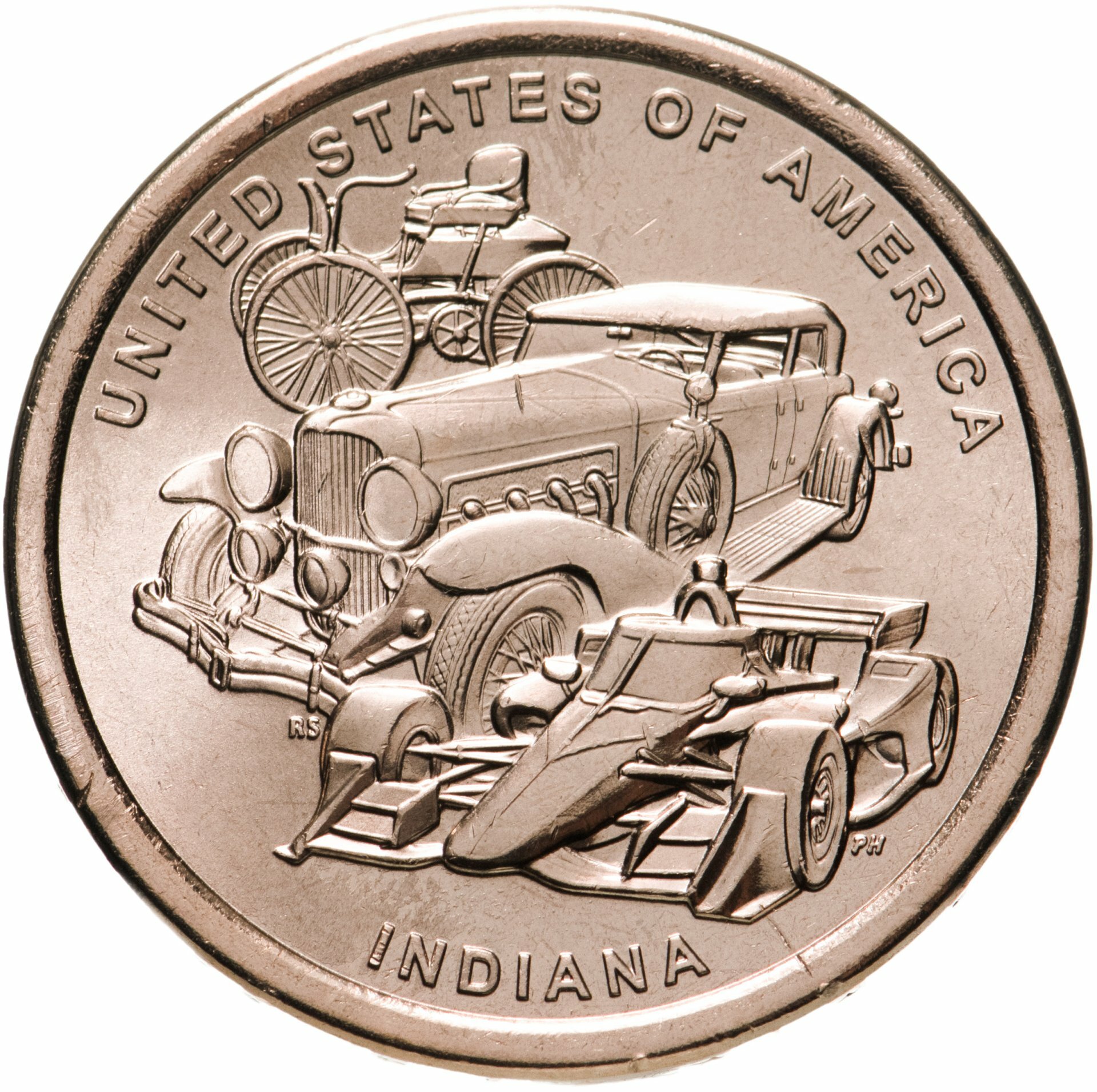США 1 доллар 2023 P Американские инновацииАвтомобильная промышленность Индиана, Медь с марганцево-латунным покрытием, в сохранности UNC