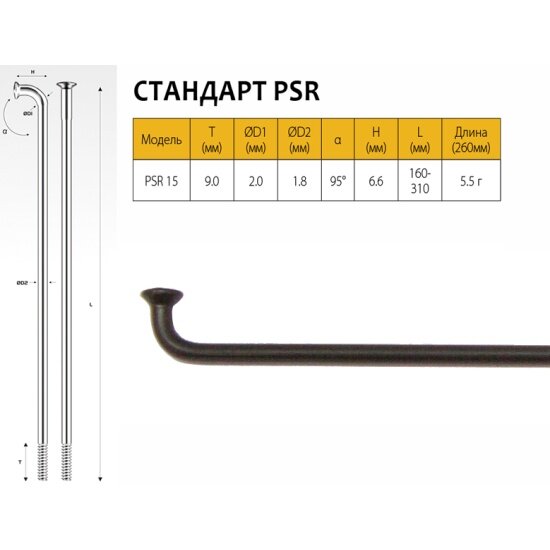 Спица Pillar PSR 15, 1,8мм 15GX252 мм, чёрная