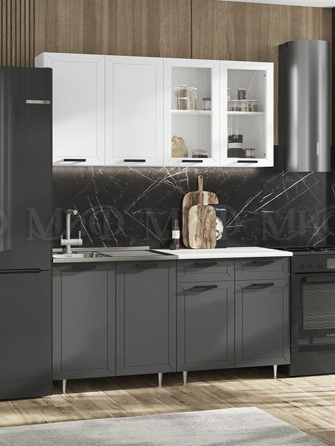 Кухонный гарнитур 1,6м (к.1) Монако белый снег софт/графит софт, графит, МИФ