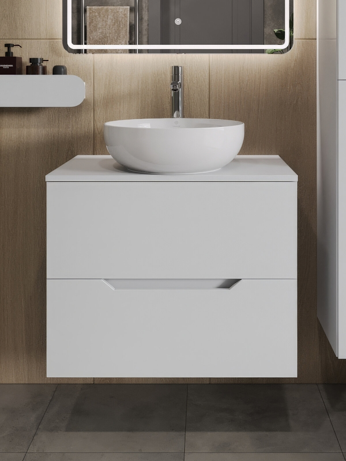 Тумба с раковиной подвесная 70 см Orange Line Li-70TuwMDF+B07-420W, белый матовый