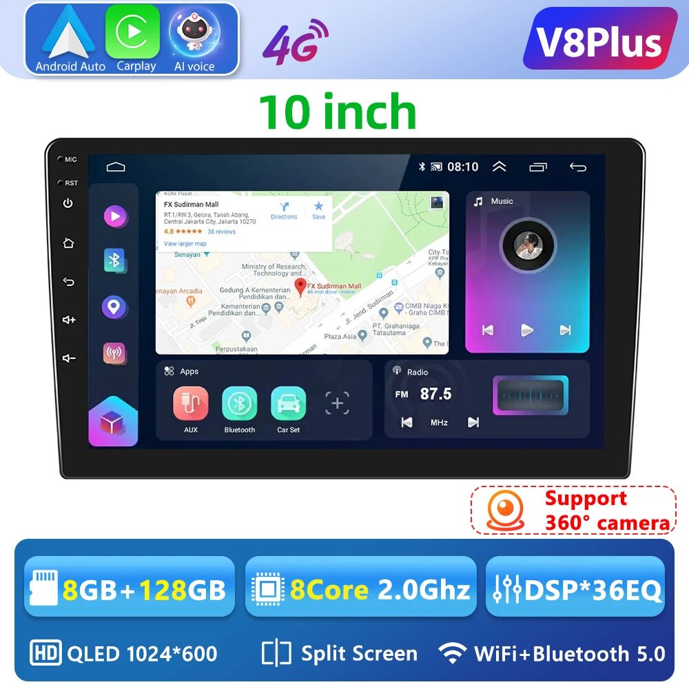 10" Android автомагнитола V8Plus 8Core-128G