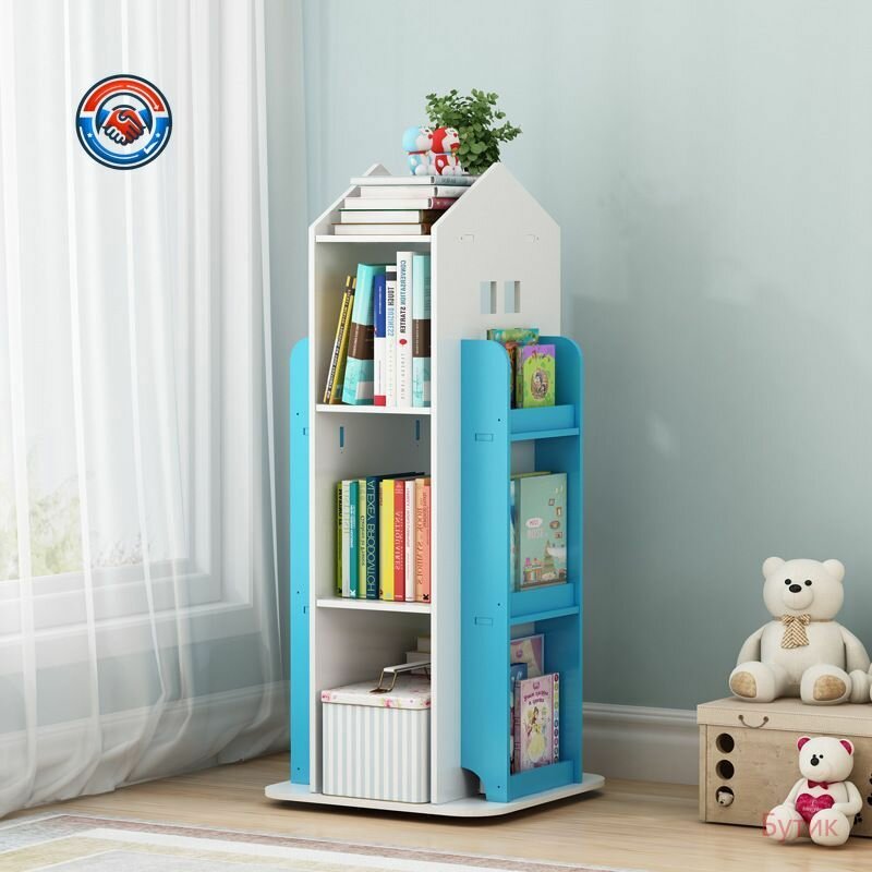 Вращающаяся книжная полка 4 уровня, 95x41x41 см, компактный стеллаж для домашнего кабинета и гостиной, угловая конструкция с 360 вращением