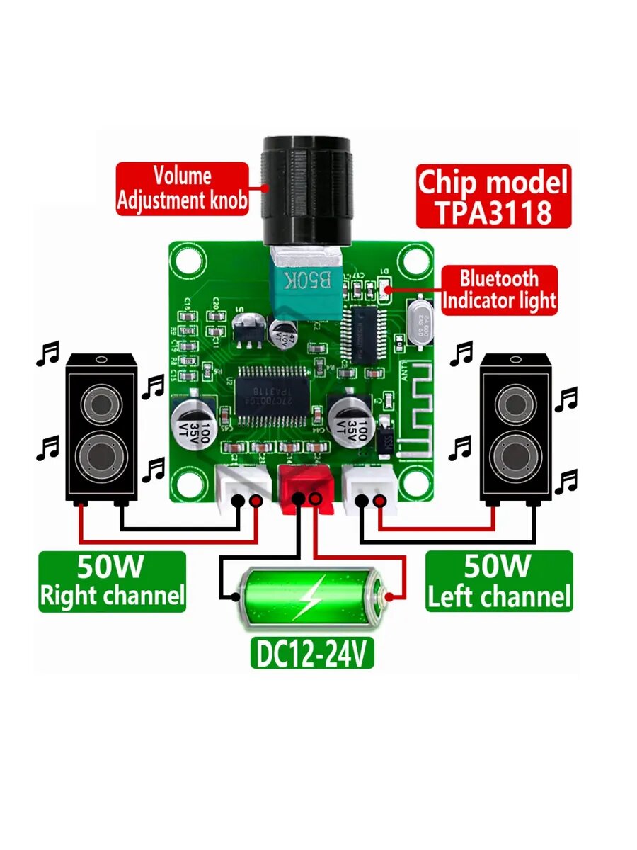 Bluetooth усилитель стерео XH-A414 12-24В TPA3118