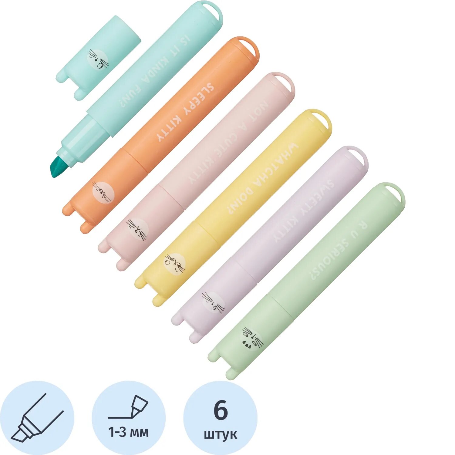 Набор текстовыделителей M&G SO MANY CATS мини 6 паст цв AHM22575