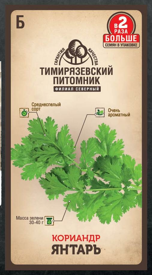 Семена Тимирязевский питомник кориандр Янтарь 10г Двойная фасовка