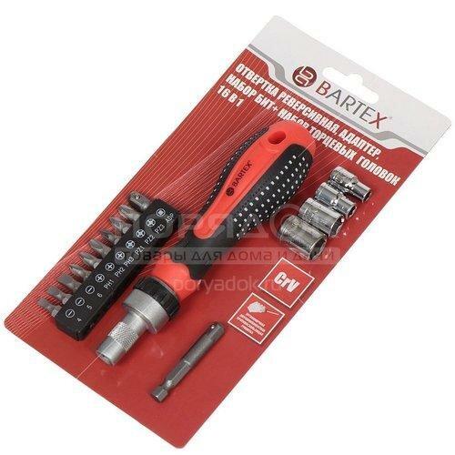 Отвертка реверсивная 16 В 1 НАБ БИТ насад торц CRV 1/4 BARTEX