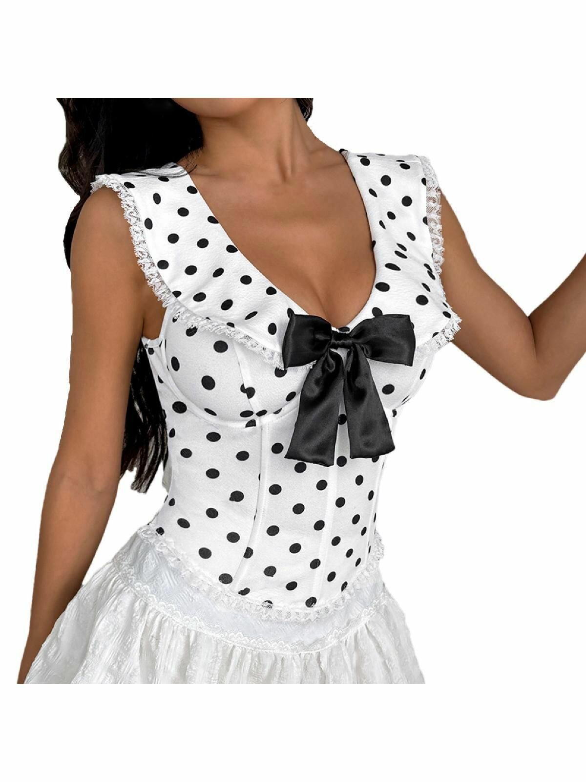 Женский винтажный бюстье с кружевной отделкой и бантом, корсет без рукавов для коррекции талии, Белый - L