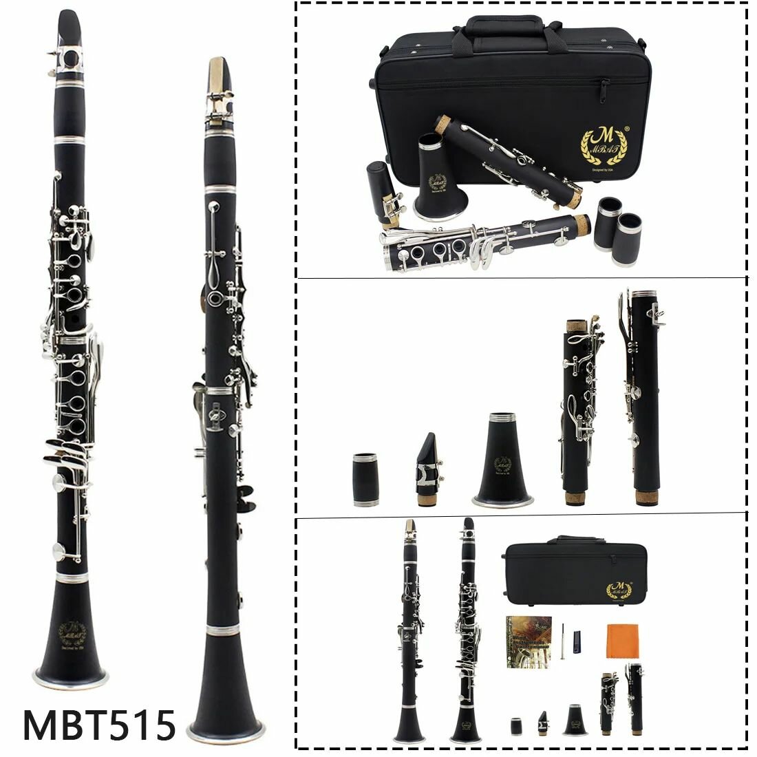 Кларнет SLADE Color Bb/C/G, 17 клавиш, никелевые, с набором для чистки, подходит для студентов/новичков и для подготовки к экзаменам