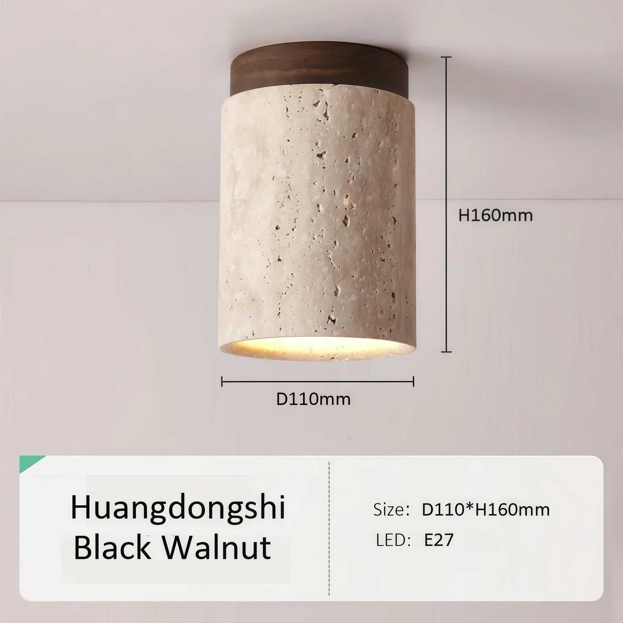 Светильник Clear Lighting "Wabi-Sabi", E27, цоколь, камень, дерево，ножка из орехового дерева