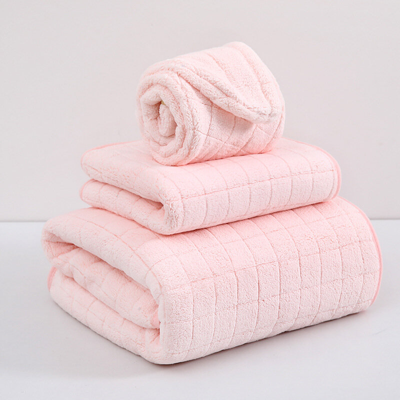 Новые коралловые флисовые клетчатые шарфы бытовые быстросохнущие полотенца розовый_Однослойная шапочка для сухих волос