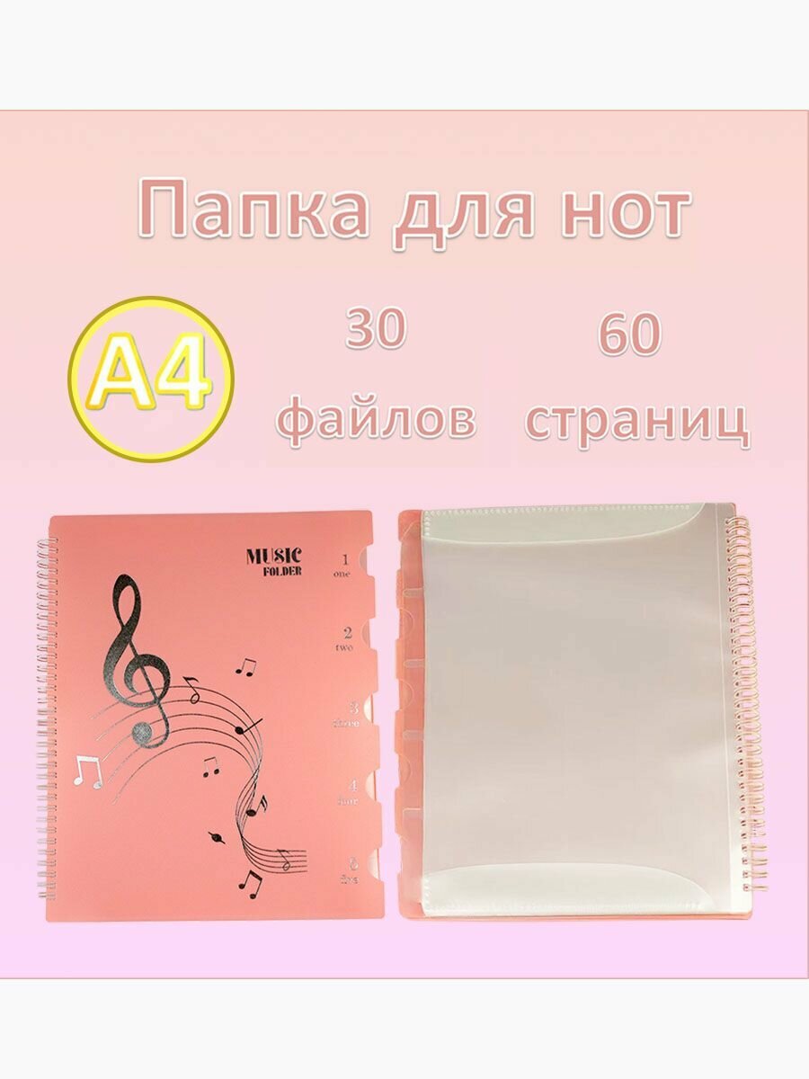 Папка для нот а4 с открытыми файлами, Есть цветные наклейки, Папка-скоросшиватель A4 (21 29.7 см), 1 шт.
