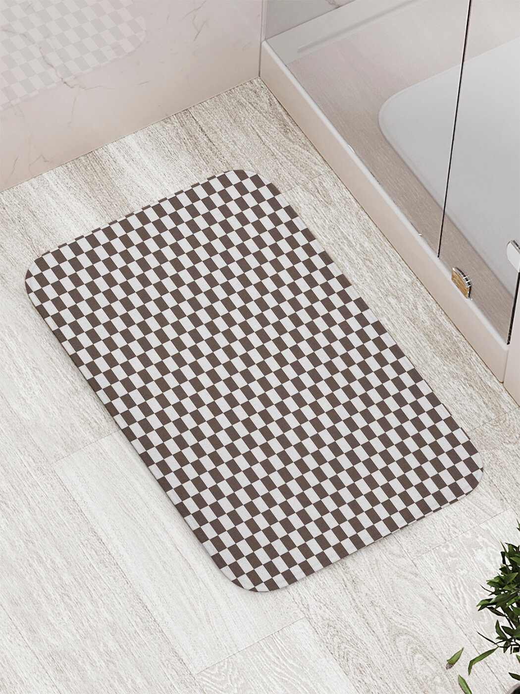 Коврик для ванной комнаты, туалета "Шахматная клетка" противоскользящий, 52х77 см, JoyArty