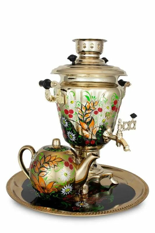 Электрический самовар с автоотключением 3 л Рюмка в наборе с росписью Ромашки на золотом