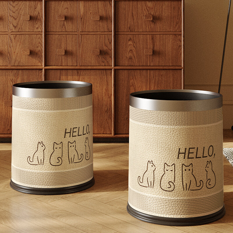 Льняной стиль кожаного мусорного ведра, новый высококачественный контейнер для хранения в спальне и гостиной, гигиенический бак для ванной, большая емкость для мусора