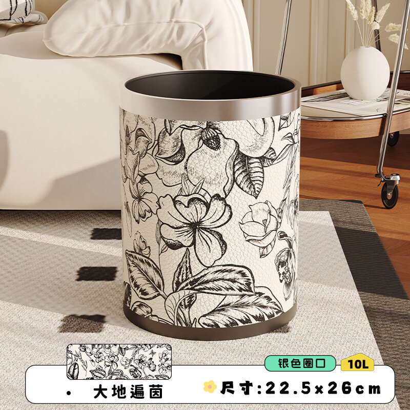 Французский стиль кожаного круглого мусорного ведра для дома, легкая роскошь, высококачественный большой размер для гостиной, кухни, винтажная высококачественная корзина для мусора