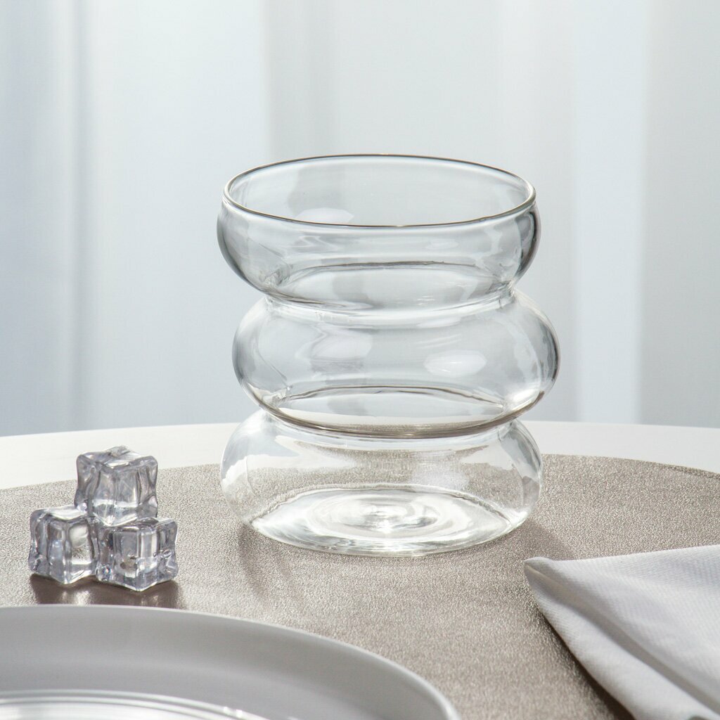 Стакан стеклянный 400 мл Ассиметрия Y4-9706 для коктейлей, сока и воды, прозрачный рокс в современном стиле