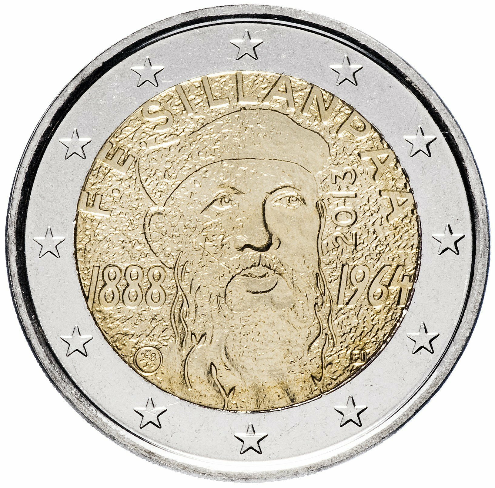 Финляндия 2 евро 2013 "125 лет со дня рождения Франса Эмиля Силланпяя", Биметалл, в сохранности UNC