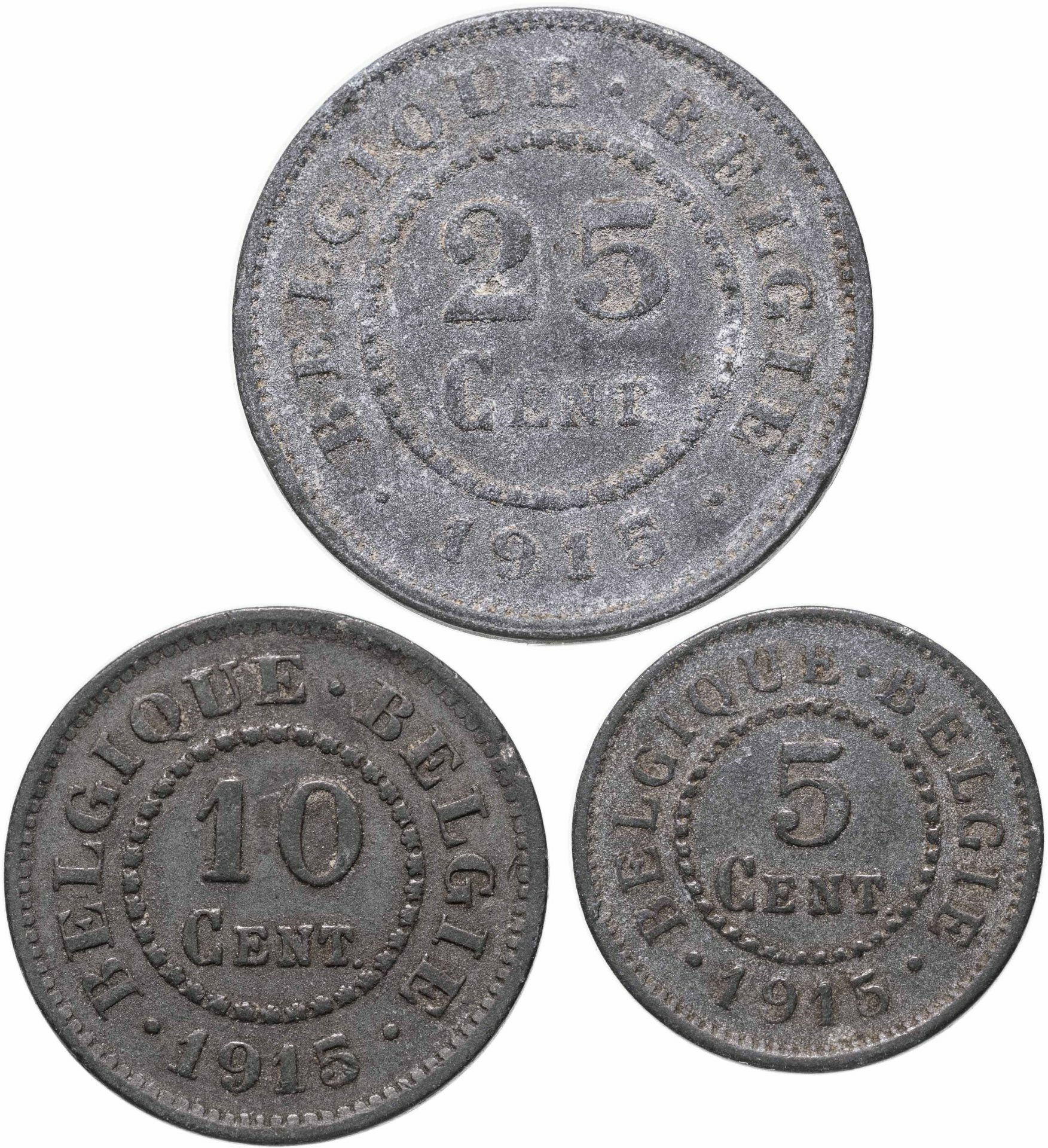 Бельгия набор 5,10,25 сантимов 1915, Цинк, в сохранности VF