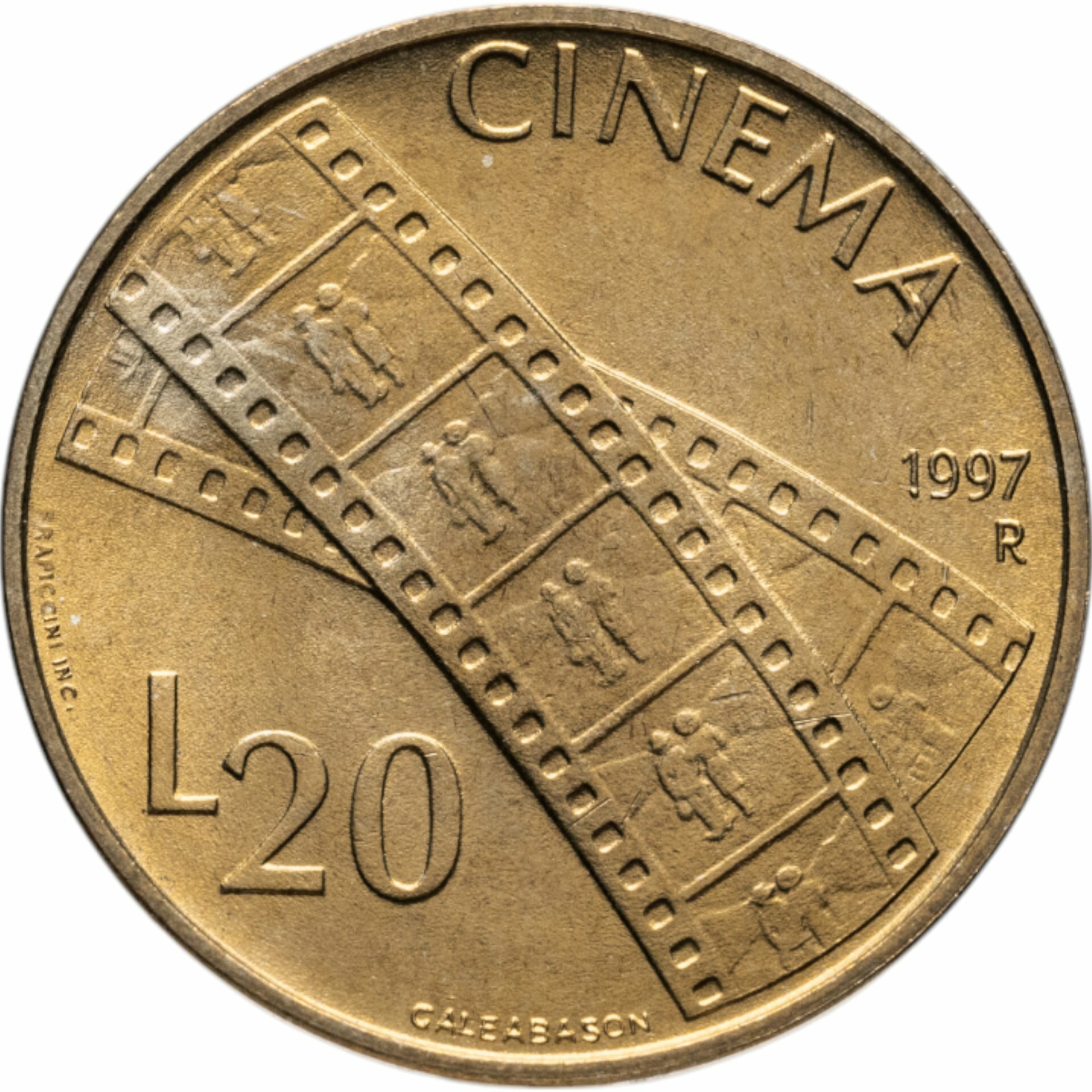 Сан-Марино 20 лир lire 1997 Кинематограф, кино, Бронза, в сохранности UNC