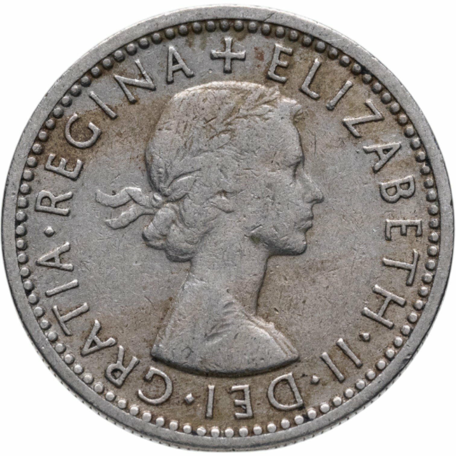 Великобритания 6 пенсов 1956, Мельхиор медь-никель, в сохранности VF