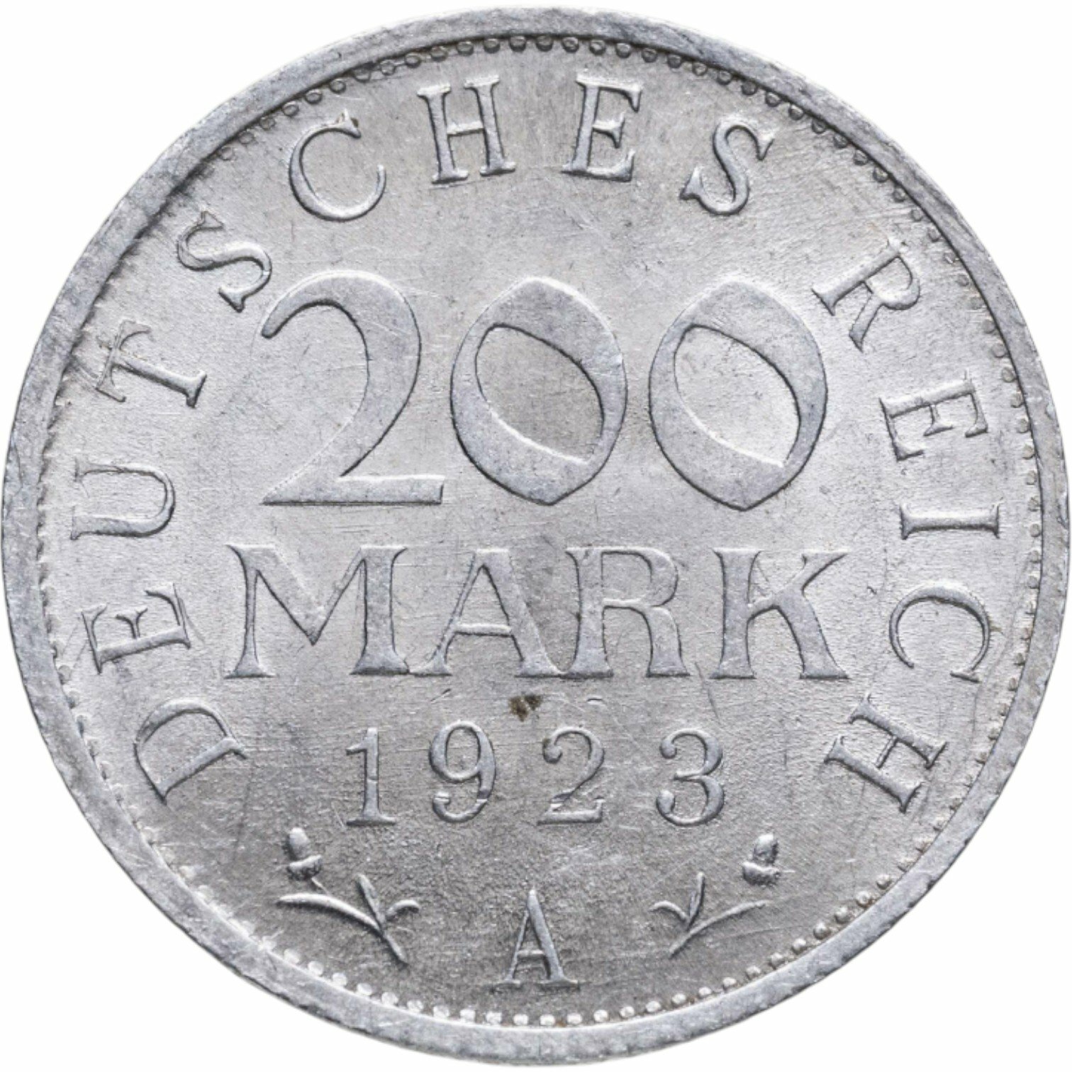 Германия 200 марок 1923 "A" — Берлин, Алюминий, в сохранности AU
