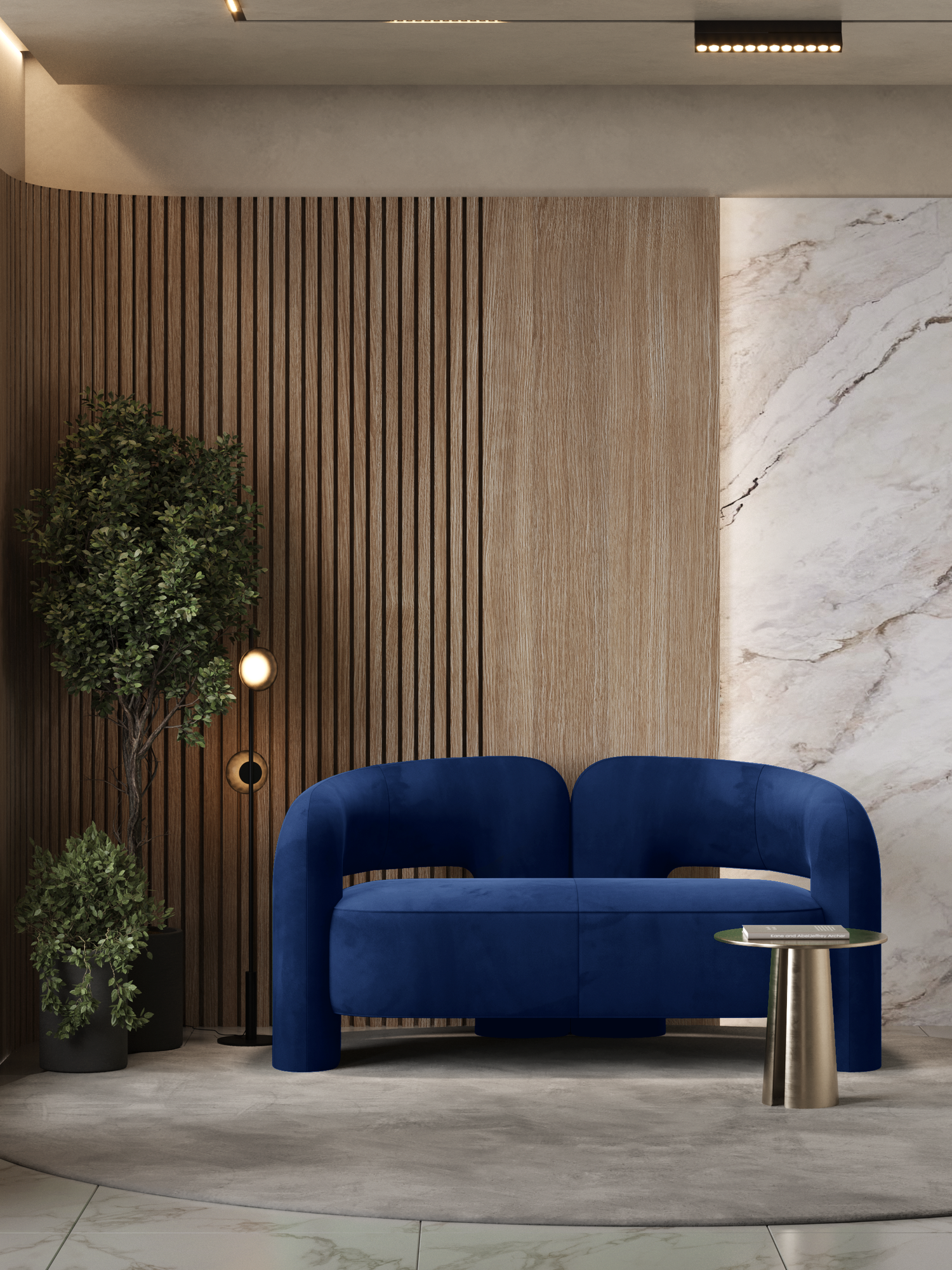 Диван дизайнерский AZZURRO, велюр FIOR NAVY темно-синий 140 см. прямой