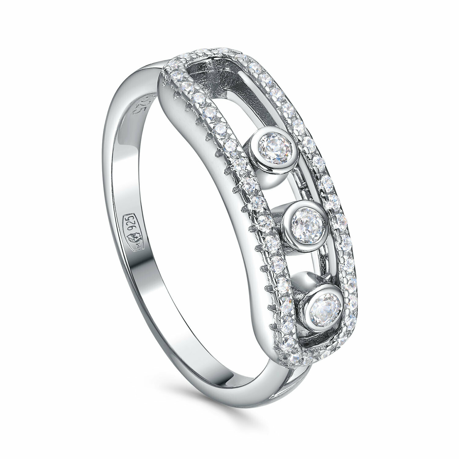 Кольцо тонкое, серебро, 925 проба, фианит