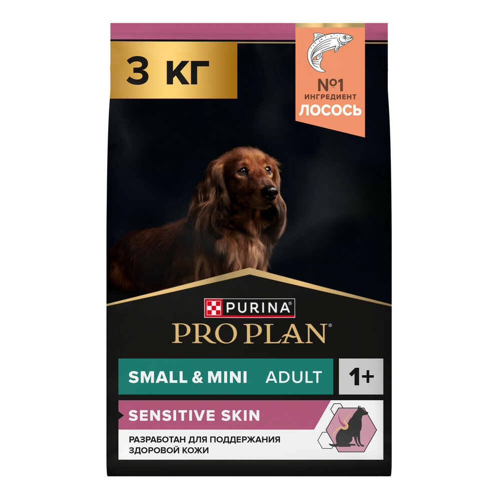 PRO PLAN DOG Optiderma Сухой корм для взрослых собак мелких и карликовых пород с чувствительной кожей, с Лососем, 3 кг